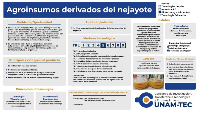 Agroinsumos derivados del nejayote - Consorcio UNAM-TEC